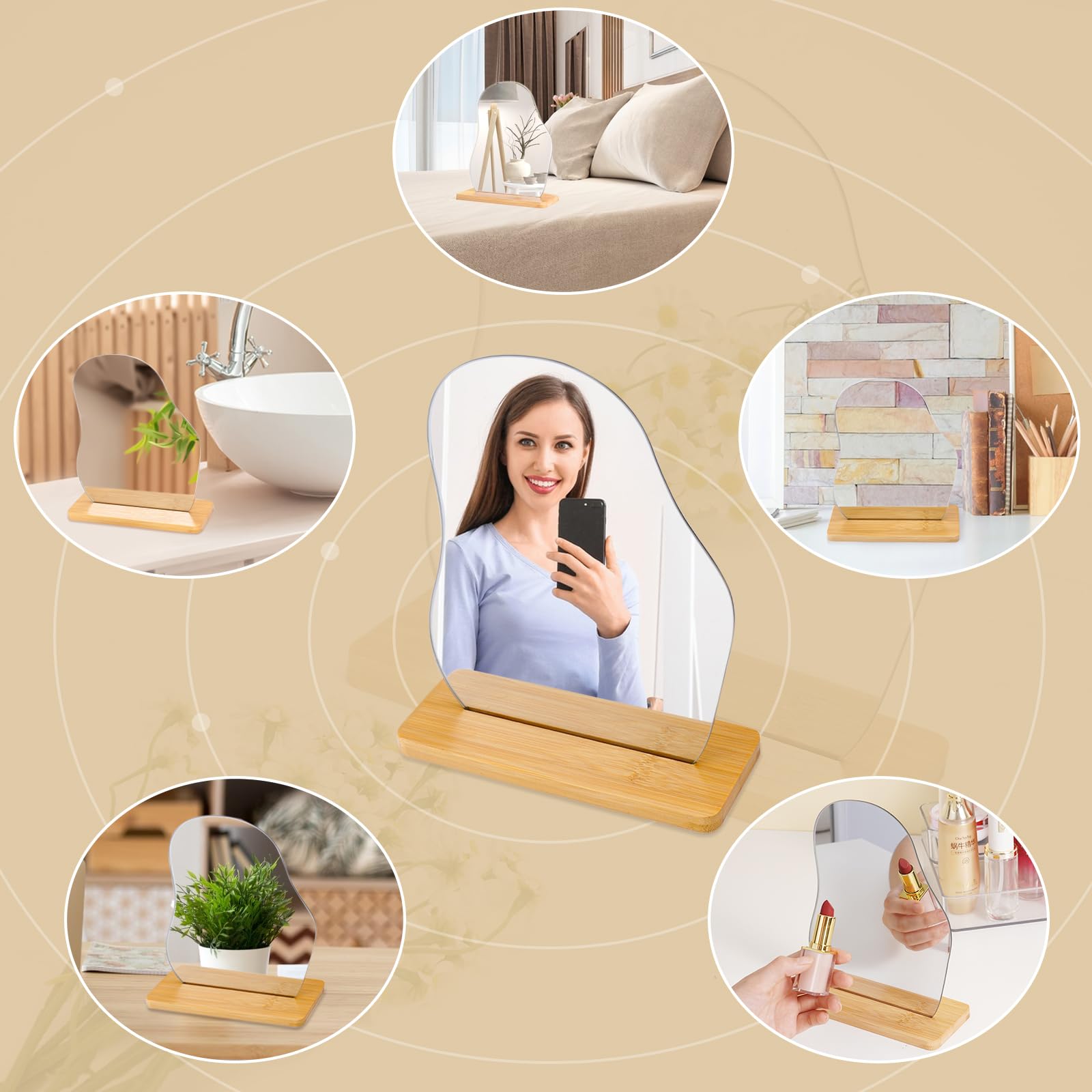 YOSELY Makeup Mirror Vanity Mirror Frameless, Frameless Table Mirror, Desk Tabletop Mirrors with Stand for Bedroom,Living Room