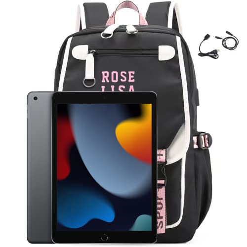 BBSLEVY with USB and audio cable for students, double backpack casual backpack, 15.6-inch laptop BLACKPINK (Black), 11.4 * 6.3 * 18