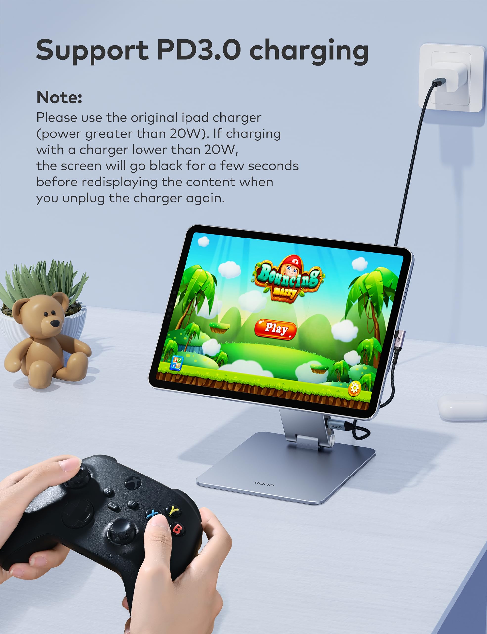 Magnetic Stand Hub for iPad Pro 11 inch, Aluminum Alloy iPad Stand for Desk with Docking Station, Adjustable Holder with 4K@60Hz HDMI, 100W PD, USB 3.0 and 180° Adjustable 360° Rotatable