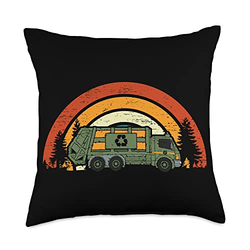 Garbage Truck Designs Retro Garbage Truck Waste Can Trash Collector Throw Pillow, 18x18, Multicolor