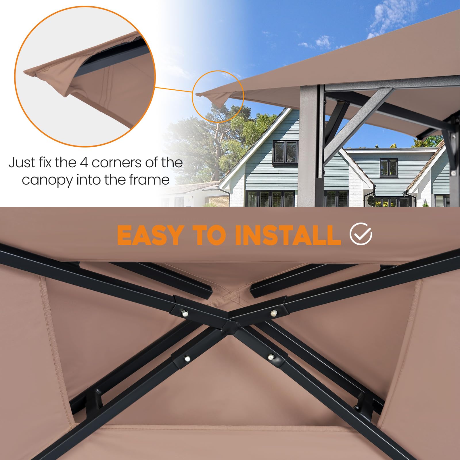Akeacubo Replacement Canopy Cover with Double Tiered Roof Fit for 5'x8' BBQ Grill Gazebo Model L-GG001PST、L-GZ238PST (Khaki)