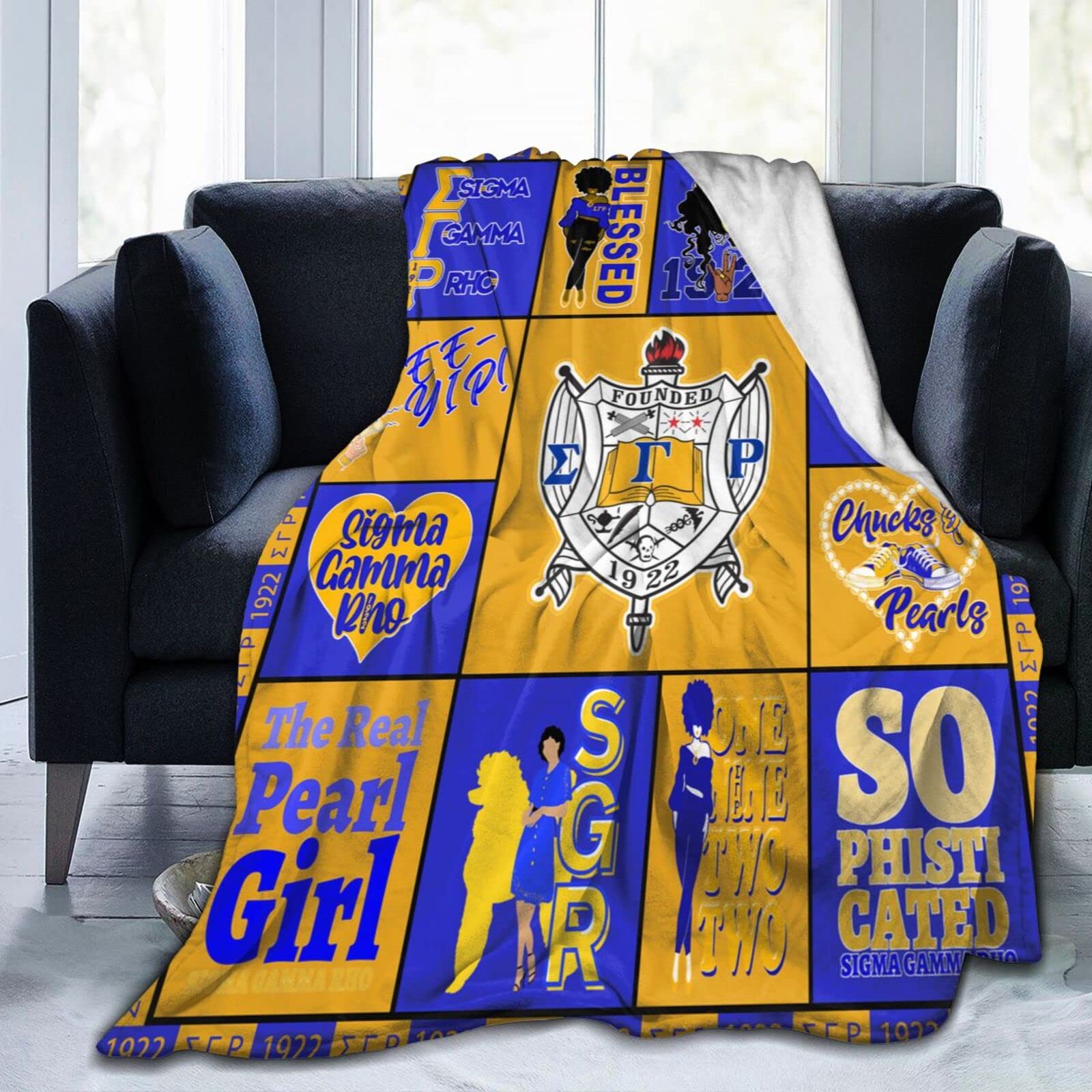Kunsaww Sigma Gamma Rho Sorority Blanket for Women Flannel Throw Gift with 1922 Poodle and African American Design for Bedroom Sofa Decor,50"x40"