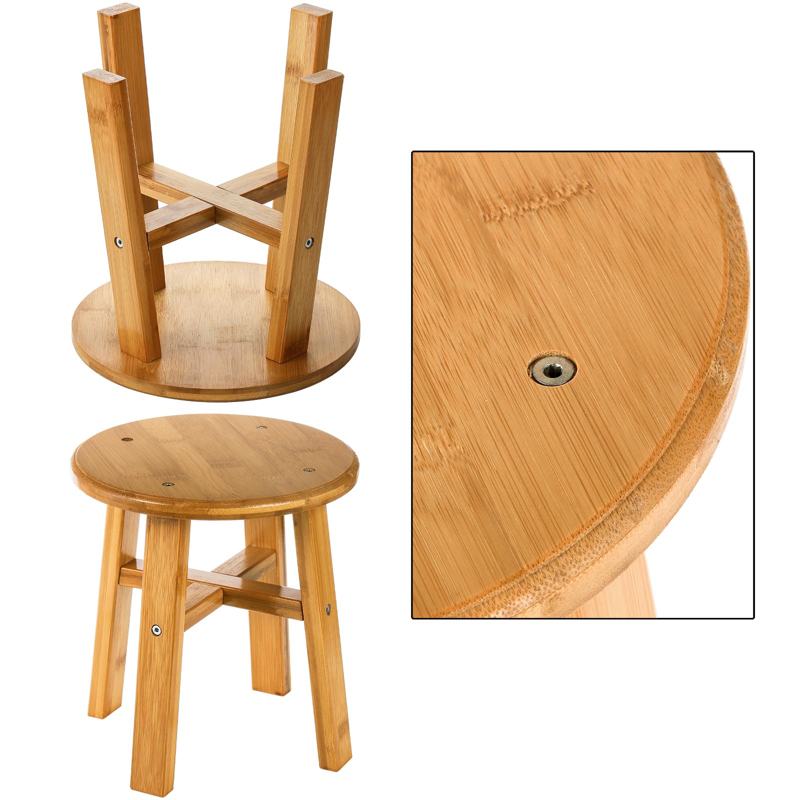 Yesland Wood Stool, Bamboo Small Low Stool Mini Plant Stool 8.5 X 9.25 Inch Wooden Round Short Step Stool to Sit on for Shoe Changing, Bed, Natural Color