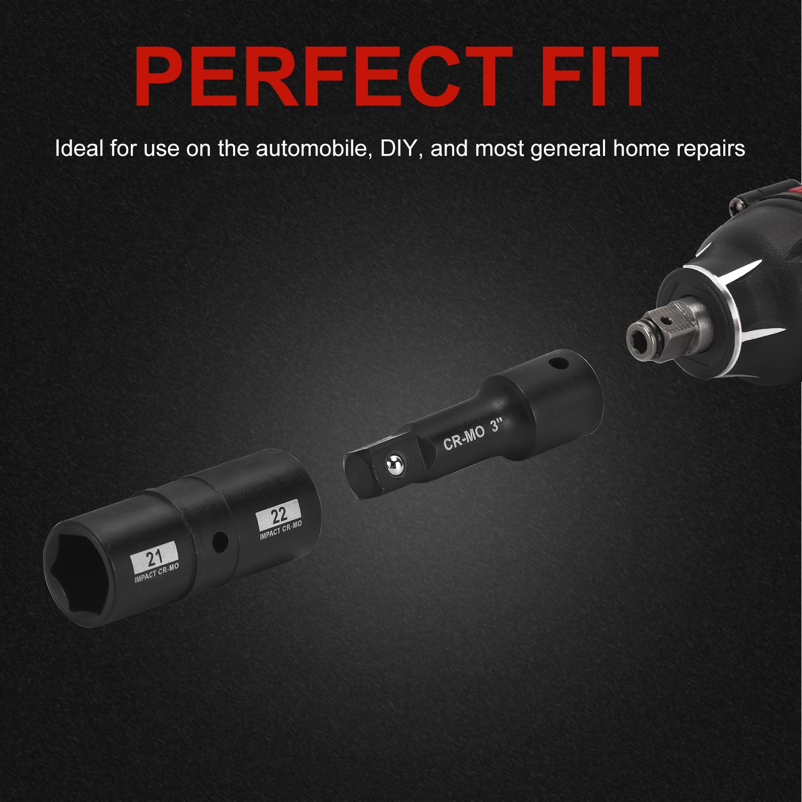 AOBEN 5 PCS 1/2" Drive Impact Socket Set, Flip Socket Set with Cr-Mo Steel, Includes 3 Inch Bar Extension, SAE and Metric Sizes