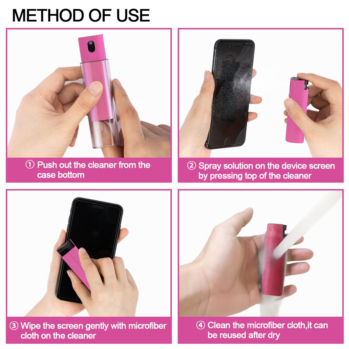 Screen Cleaner Touchscreen Mist Spray, walrfid Cleaning Kit for Electronic Smart Phone TV, Laptop, Tablet, PC, Computer LCD Flat Screens, Eyeglasses, Compatible with iPhone iPad MacBook Pro - Hot Pink