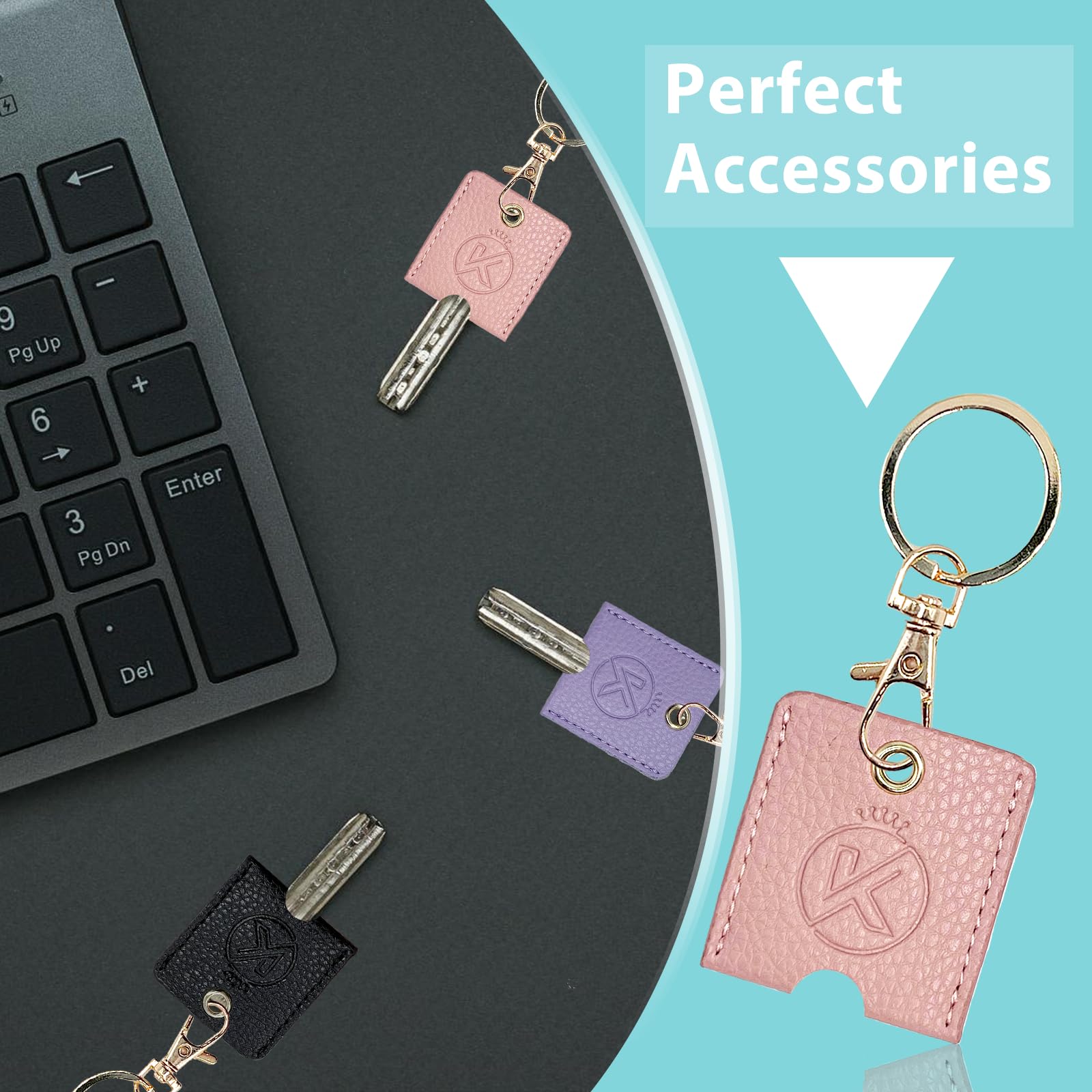 KRSURERICHER Universal Leather Key Sleeve, Key Covers, 3pcs Keychain Key Fod Protector for Broken Keys Car Keys (Pink)