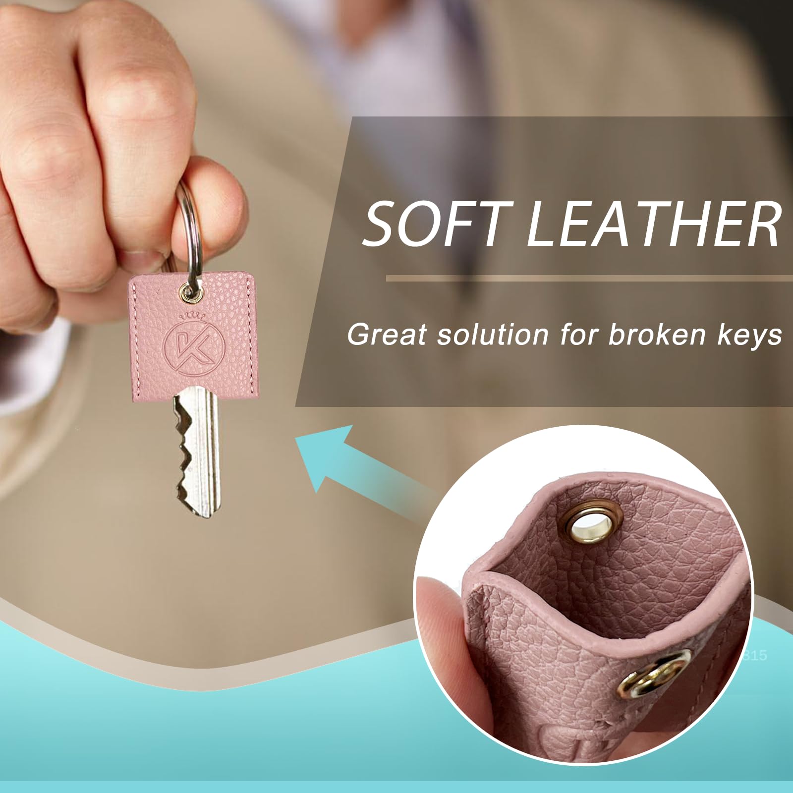 KRSURERICHER Universal Leather Key Sleeve, Key Covers, 3pcs Keychain Key Fod Protector for Broken Keys Car Keys (Pink)