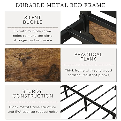 12 Inch Full Size Metal Platform Bed Frame with Wooden Headboard and Footboard, Mattress Foundation, No Box Spring Needed, Large Under Bed Storage, Non-Slip Without Noise(Rustic Brown, Full)