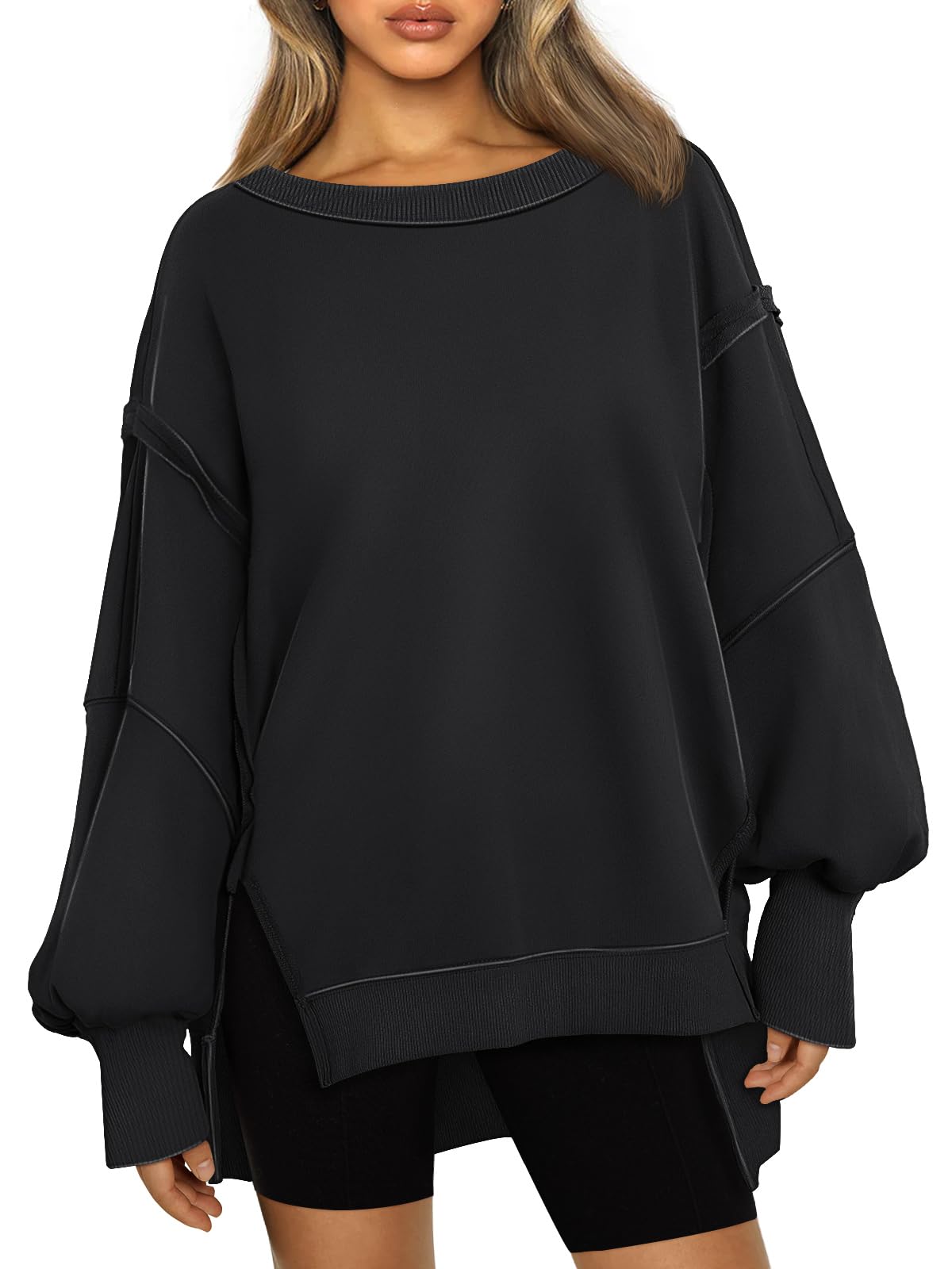Trendy Queen Womens Oversized Sweatshirts Hoodies Crewneck Shirts Fall Outfits Teen Girls Y2k Winter Clothes Black XL