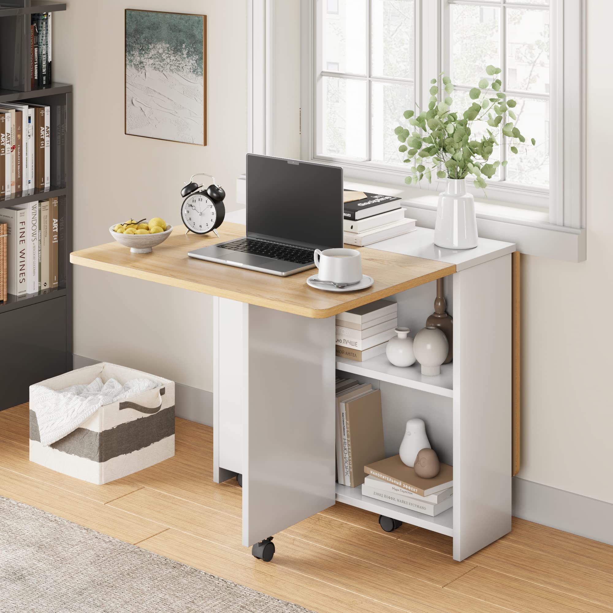 Alkmaar Folding Dining Table, 47.2" D x 23.6" W x 29.5" H, Pear Wood Color and White