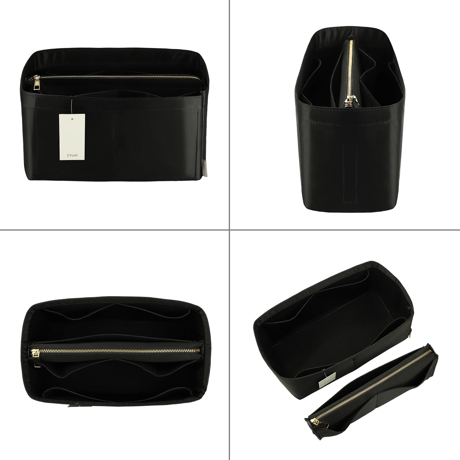 Purse Organizer Insert For Handbags, Purse Organizer With Zipper, Neverfull Organizer, Bag Organizer For Speedy Neverfull ONTHEGO Tote, Handbag and More (Silky Black, Mini)