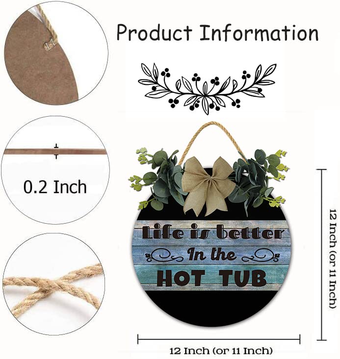 TYmall Retro Hot Tub Sign Funny Farmhouse Life is Better in The Hot Tub Wooden Hanging Sign Rustic Retro Wall Art Decor for Home Decoration 11Inch
