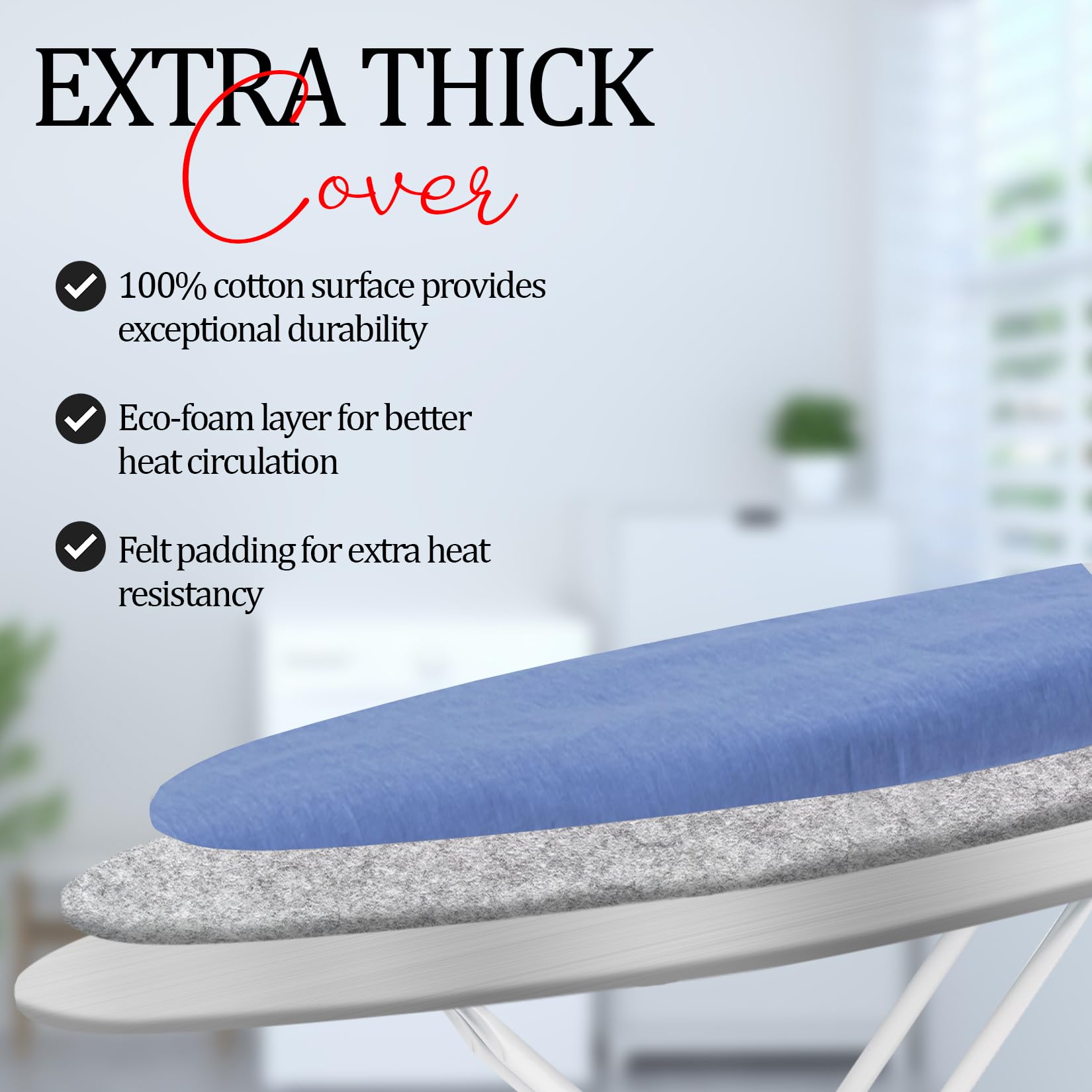 Tidy Zebra Compact Ironing Board Full Size MADE IN THE USA β 4 LEG Extra Durable & Sturdy Ironing Boards with Thick Iron Board Cover β Foldable Ironing Board for Easy Storage Height Adjustable (13x53)