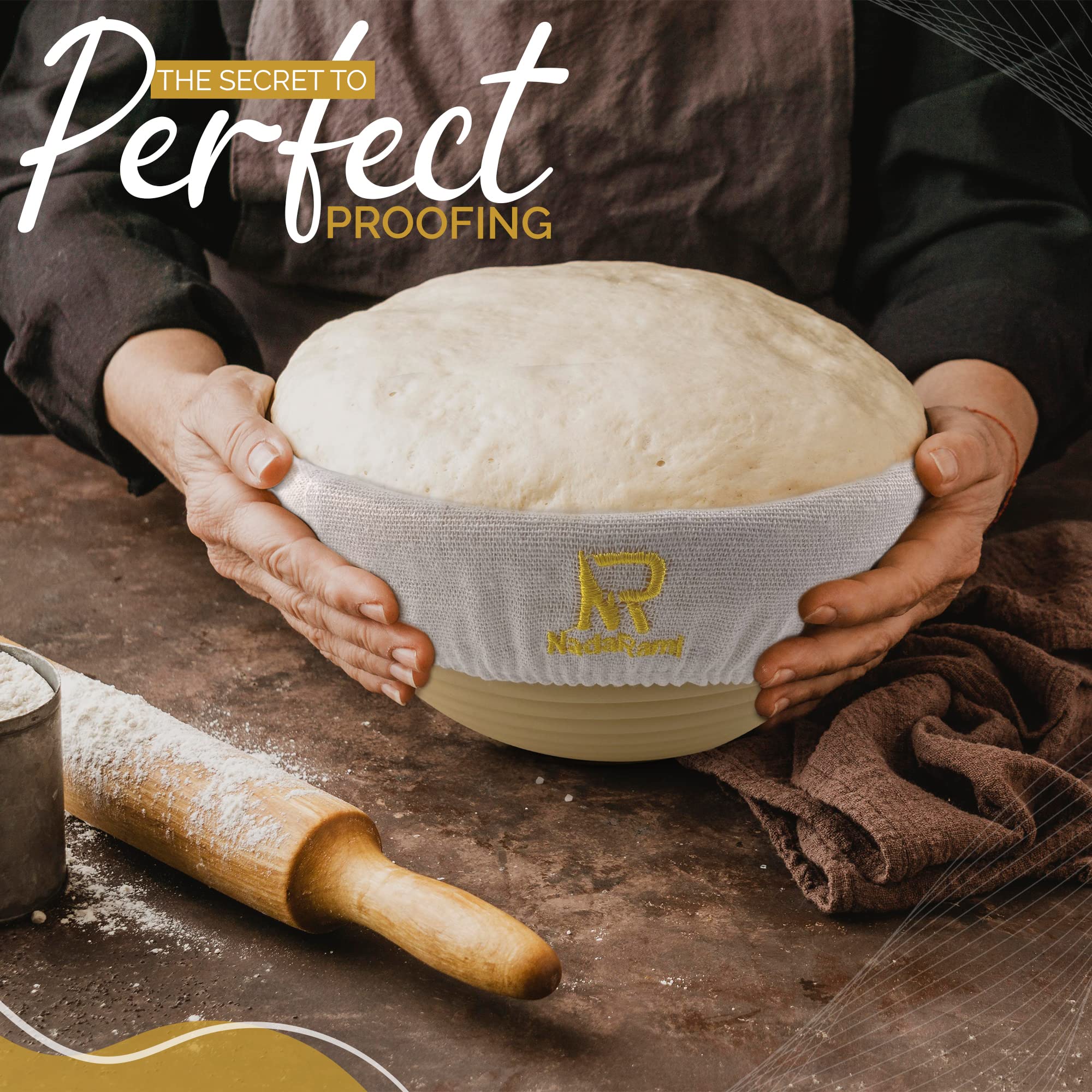 Banneton Bread Proofing Basket - Sourdough Proofing Basket Set of two - 9 &10 Inch Round - Bread Proofing Basket with Dough Scraper, Bread Lame, and Linen Liner - Sourdough Banneton Basket
