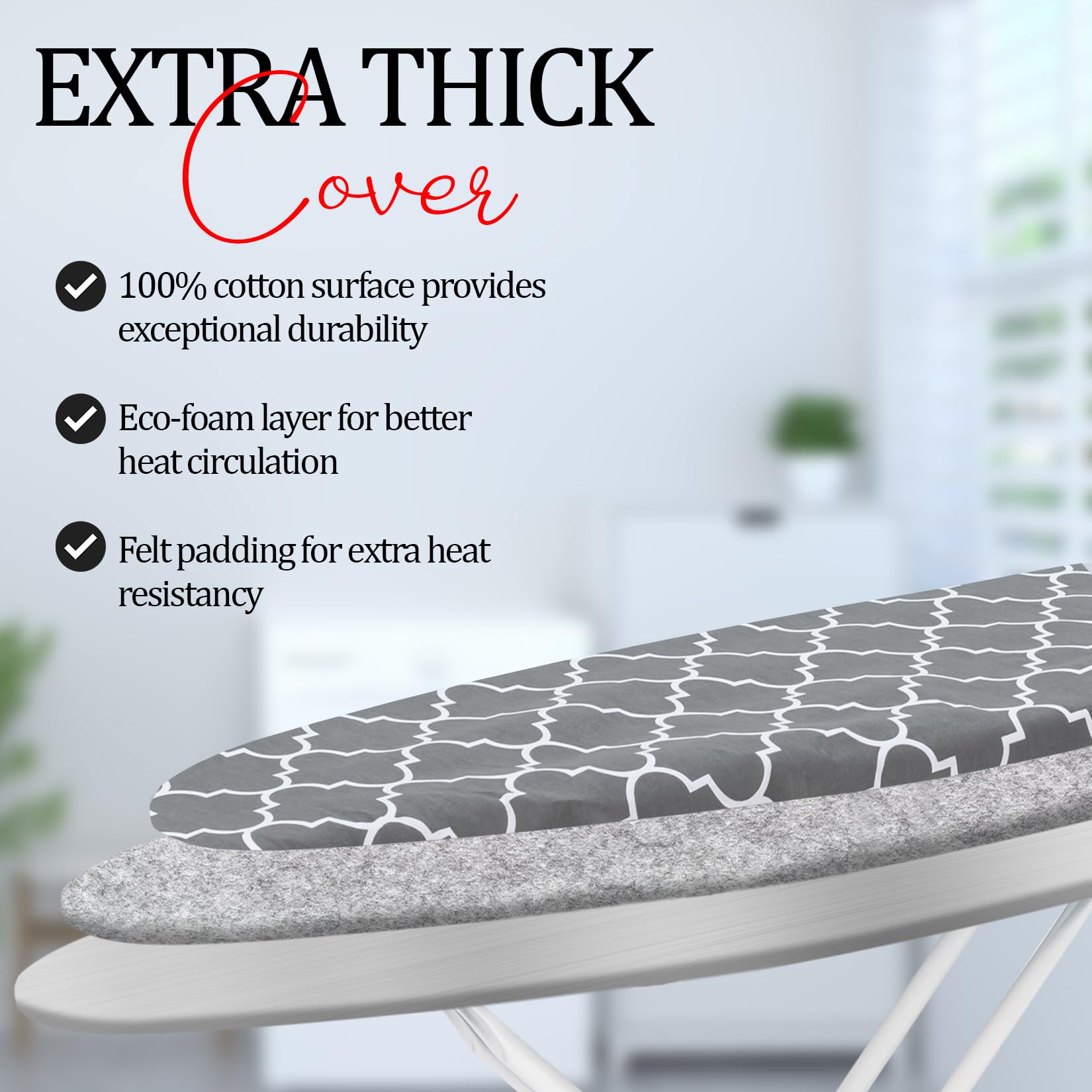 Tidy Zebra Compact Ironing Board Full Size MADE IN THE USA – 4 LEG Extra Durable & Sturdy Ironing Boards with Thick Iron Board Cover – Foldable Ironing Board for Easy Storage Height Adjustable (13x53)