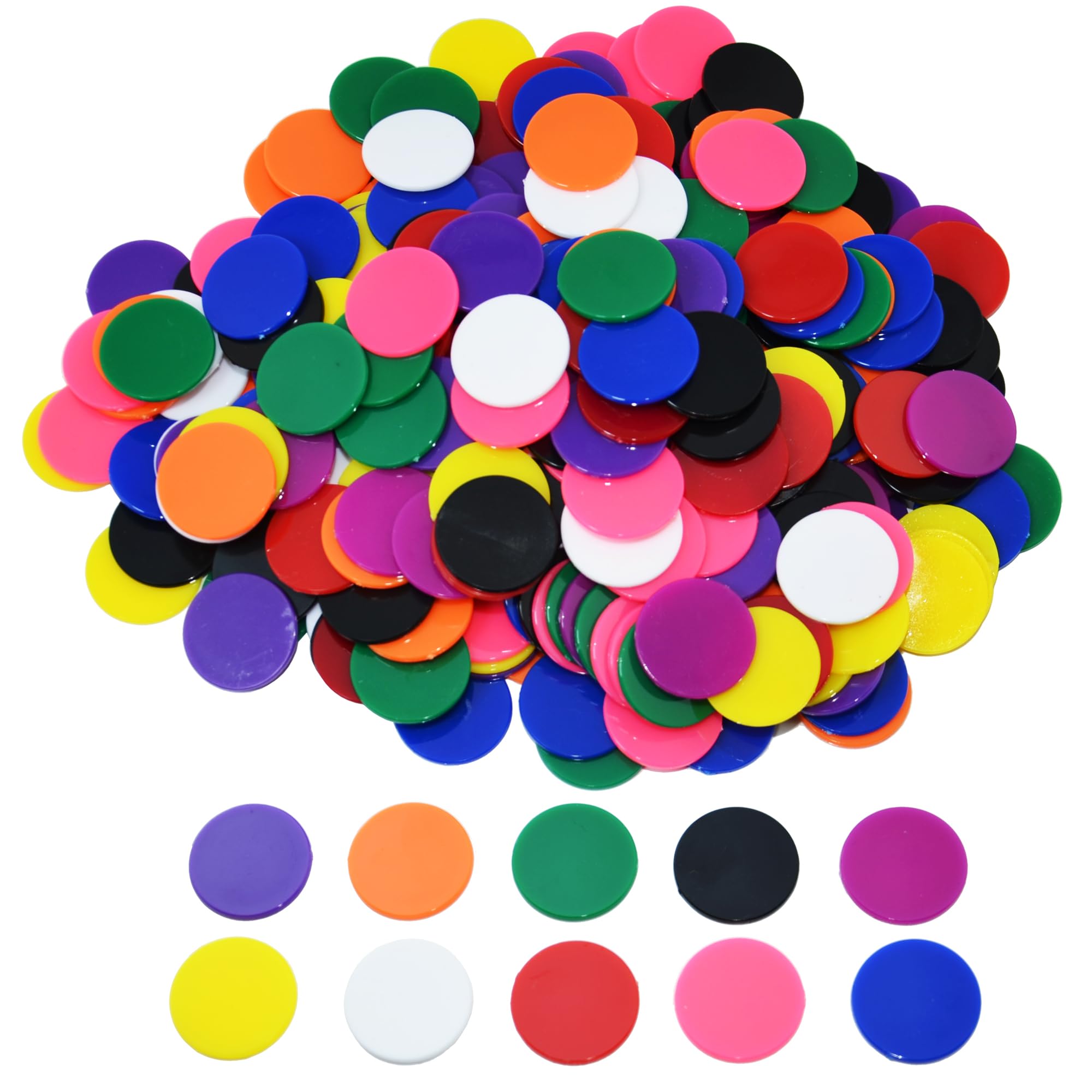 Smartdealspro 300pcs 1 Inch 10 Colors Opaque Plastic Learning Counters Counting Mini Poker Chips Game Tokens (Without Edge)