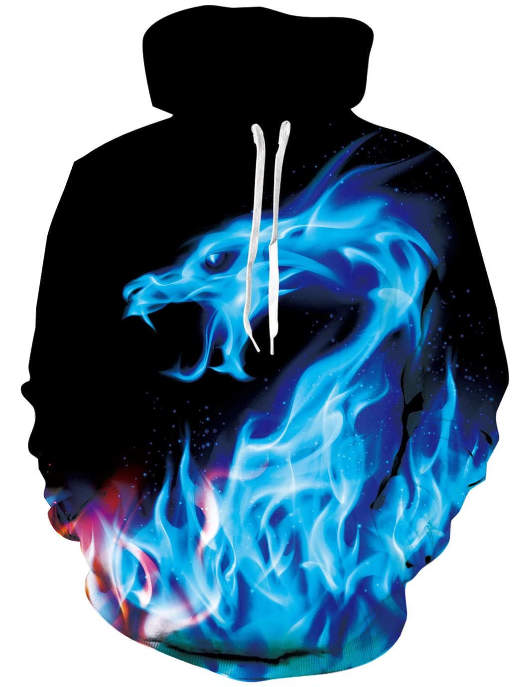 Men Long Sleeve Hoodie Women Novelty Hooded 3D All Over Print Blue Red Smoke Dragon Unique Design for Adults Youth Boys Couples Trendy Warm Fleece Pullover with Drawstring 80 Sports Clothing Large