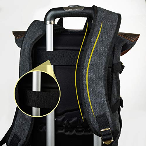 Canvas Backpack for Men Genuine Leather Cover Vintage Travel Rucksack School Book Bag, Fit 15.6" Laptop (Green)
