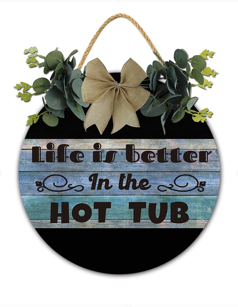 TYmall Retro Hot Tub Sign Funny Farmhouse Life is Better in The Hot Tub Wooden Hanging Sign Rustic Retro Wall Art Decor for Home Decoration 11Inch