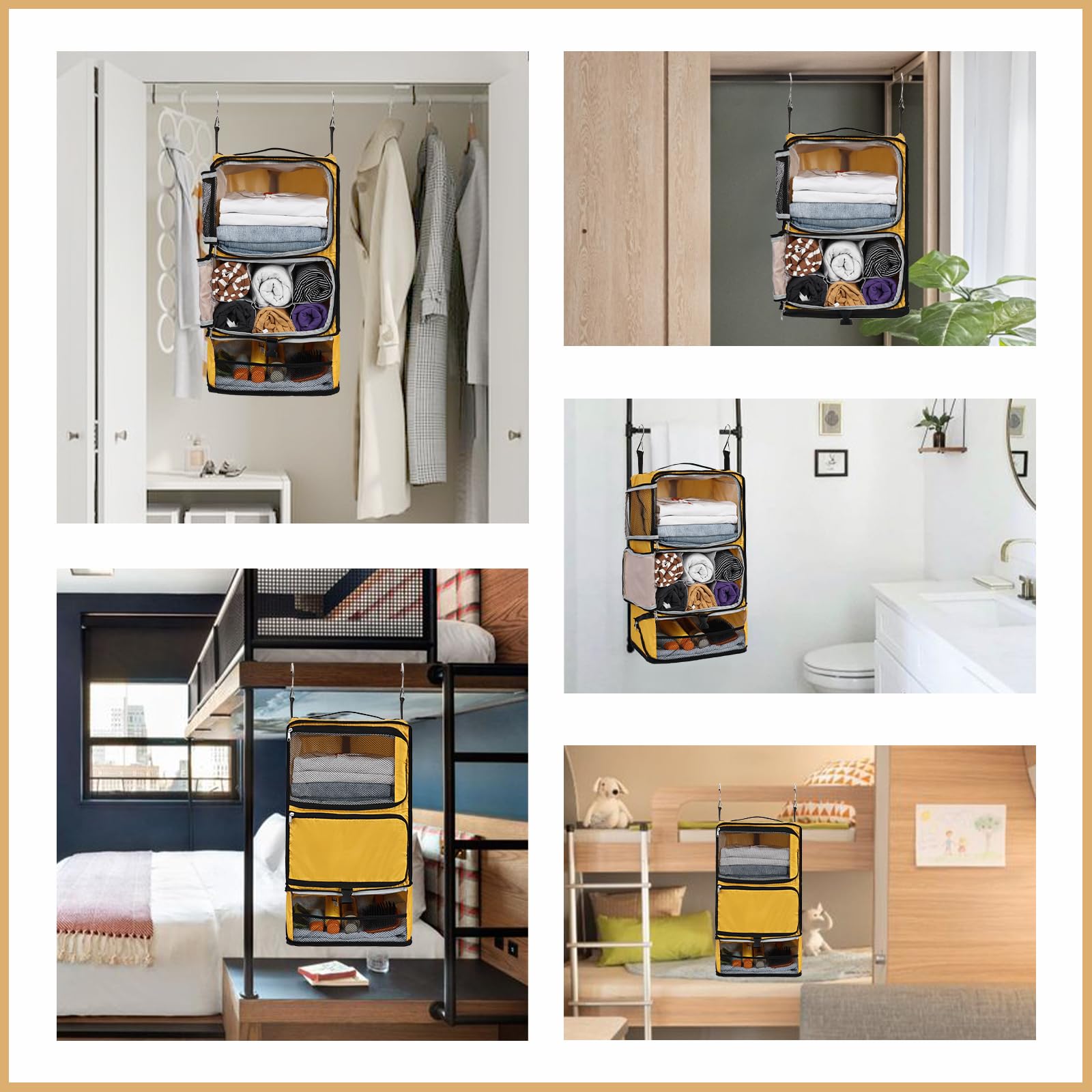 Surblue Hanging Shelves Travel Compression Packing Cube for Carry-on Luggage Suitcase Collapsible Transformable Garment Closet Organizers Large Capacity, Yellow, XL