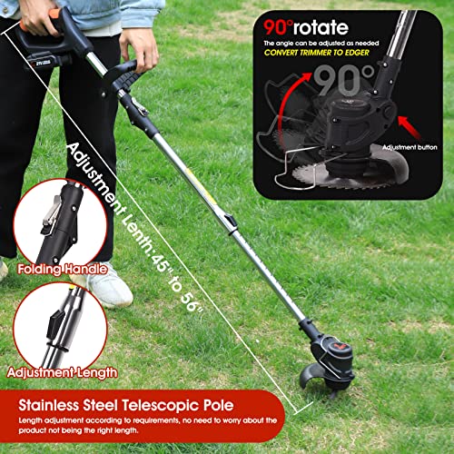 Weed Eater, 21V 2Ah 3-in-1 Li-Ion Cordless String Trimmer with 10Pcs Straw Rope,Weed Wacker Foldable for Home Garden Yard Mowing (black)