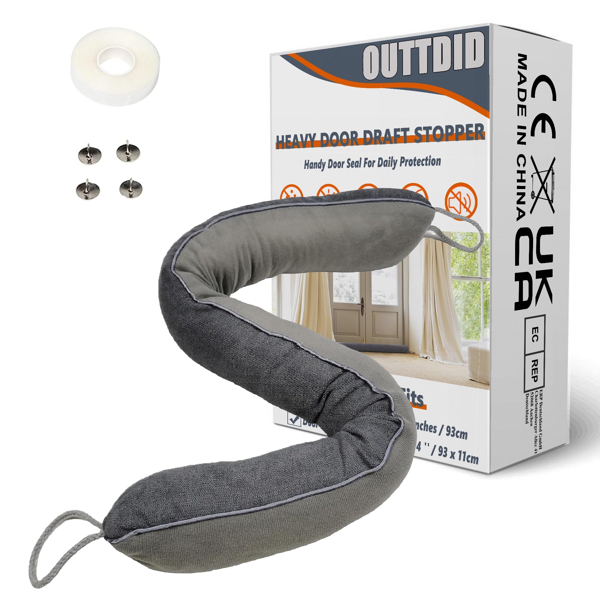 Door Draft Stopper 36 Inches Length x 4 Inches Width, Weighted Under Door Noise Blocker, Heavy Duty Under Door Draft Blocker Bottom Door Seal Noise and Air, Door Guard Saving Energy - Gray