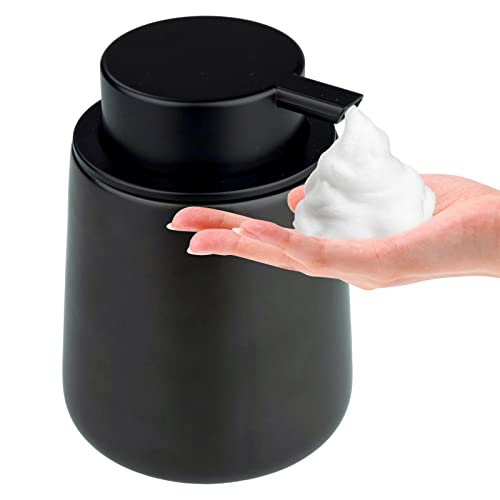 YYW Dish Soap Dispenser, Ceramics Hand Soap Dispenser for Bathroom with Easy-to-Press Pump, 14Oz Liquid Foam Soap Dispenser for Kitchen, Shower (Black)