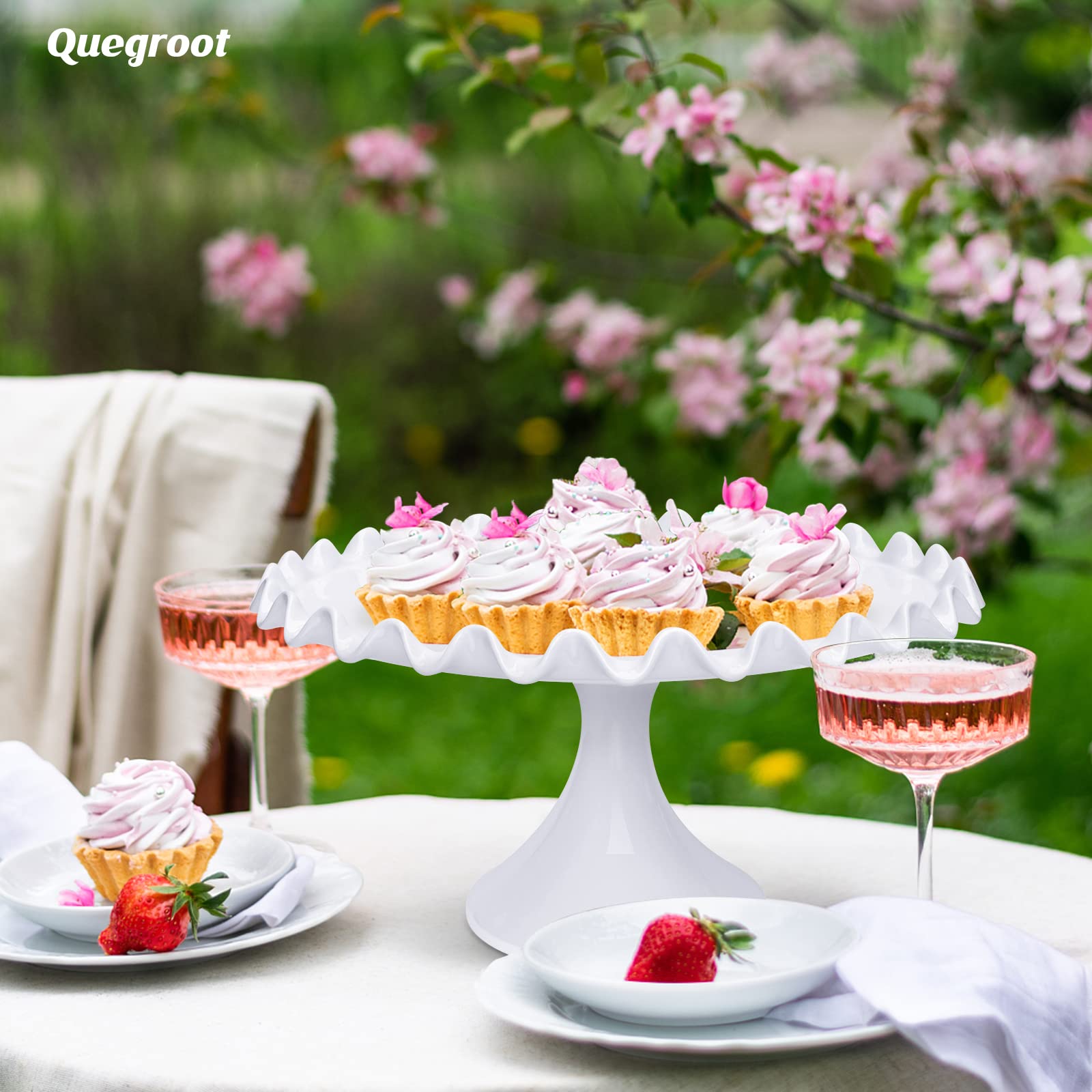 Quegroot 12-Inch Porcelain Cake Stand, Wedding Cake Stand, Round Dessert Stand, White Cake Stand, Cupcake Stand for Wedding, Birthday Party