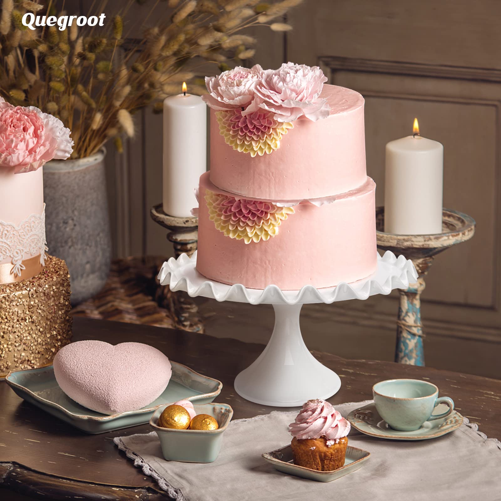 Quegroot 12-Inch Porcelain Cake Stand, Wedding Cake Stand, Round Dessert Stand, White Cake Stand, Cupcake Stand for Wedding, Birthday Party