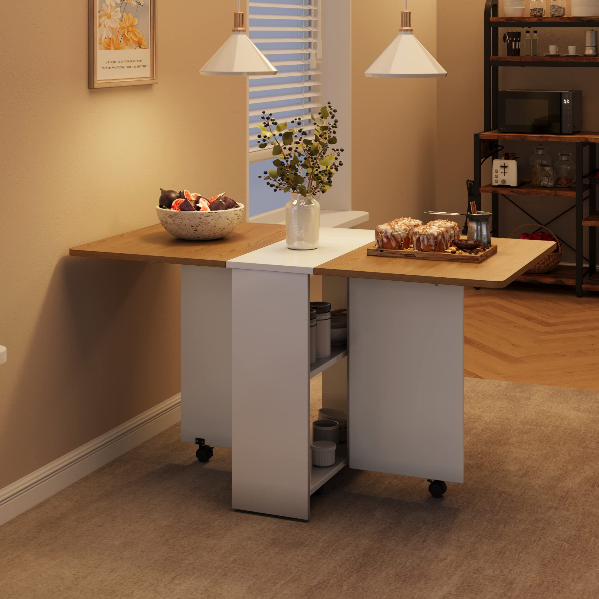 Alkmaar Folding Dining Table, 47.2" D x 23.6" W x 29.5" H, Pear Wood Color and White