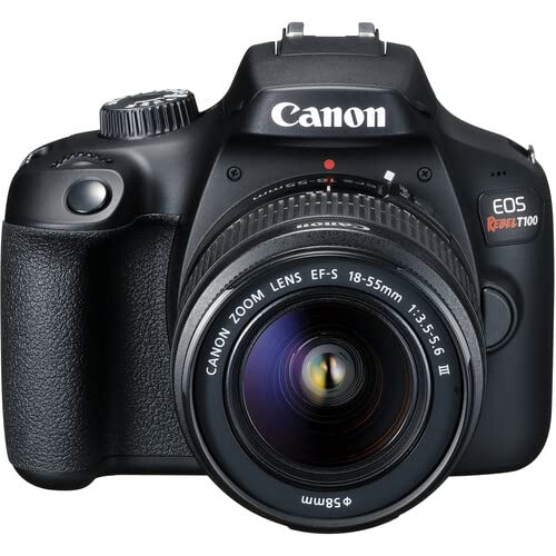 Canon EOS Rebel T100/4000D DSLR Camera w EF-S 18-55mm F/3.5-5.6 Zoom Lens+case+128Memory Cards (24PC) (Renewed)