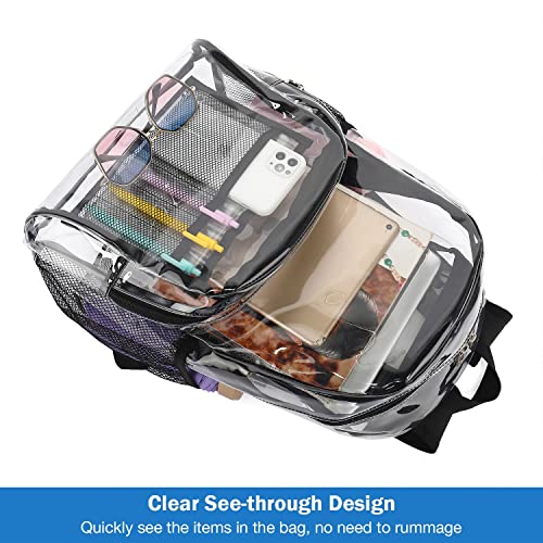 Clear Backpack School Bag Bookbag, Heavy Duty PVC Plastic Transparent See Through Backpacks for Men Women Girls Boys (Black)