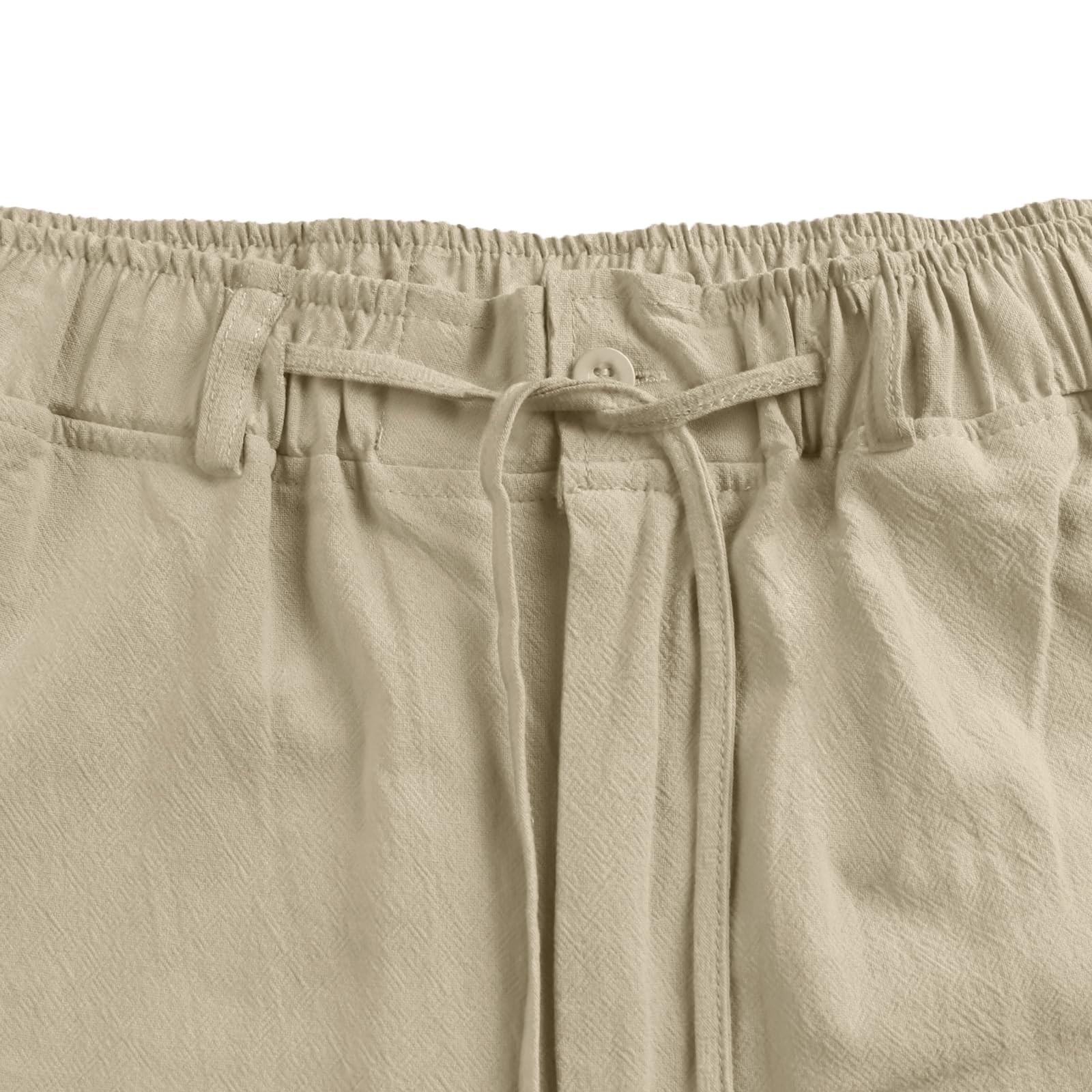 NANAMEEI Beach Pants for Men Casual Mens Linen Pants Elastic Waistband with Drawstring Zipper Pocket Beach Pants Khaki M