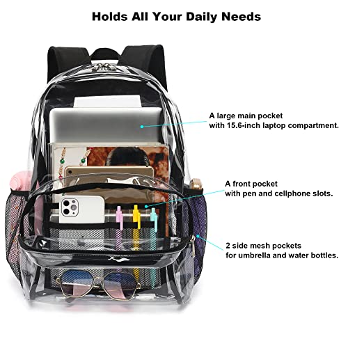 Clear Backpack School Bag Bookbag, Heavy Duty PVC Plastic Transparent See Through Backpacks for Men Women Girls Boys (Black)