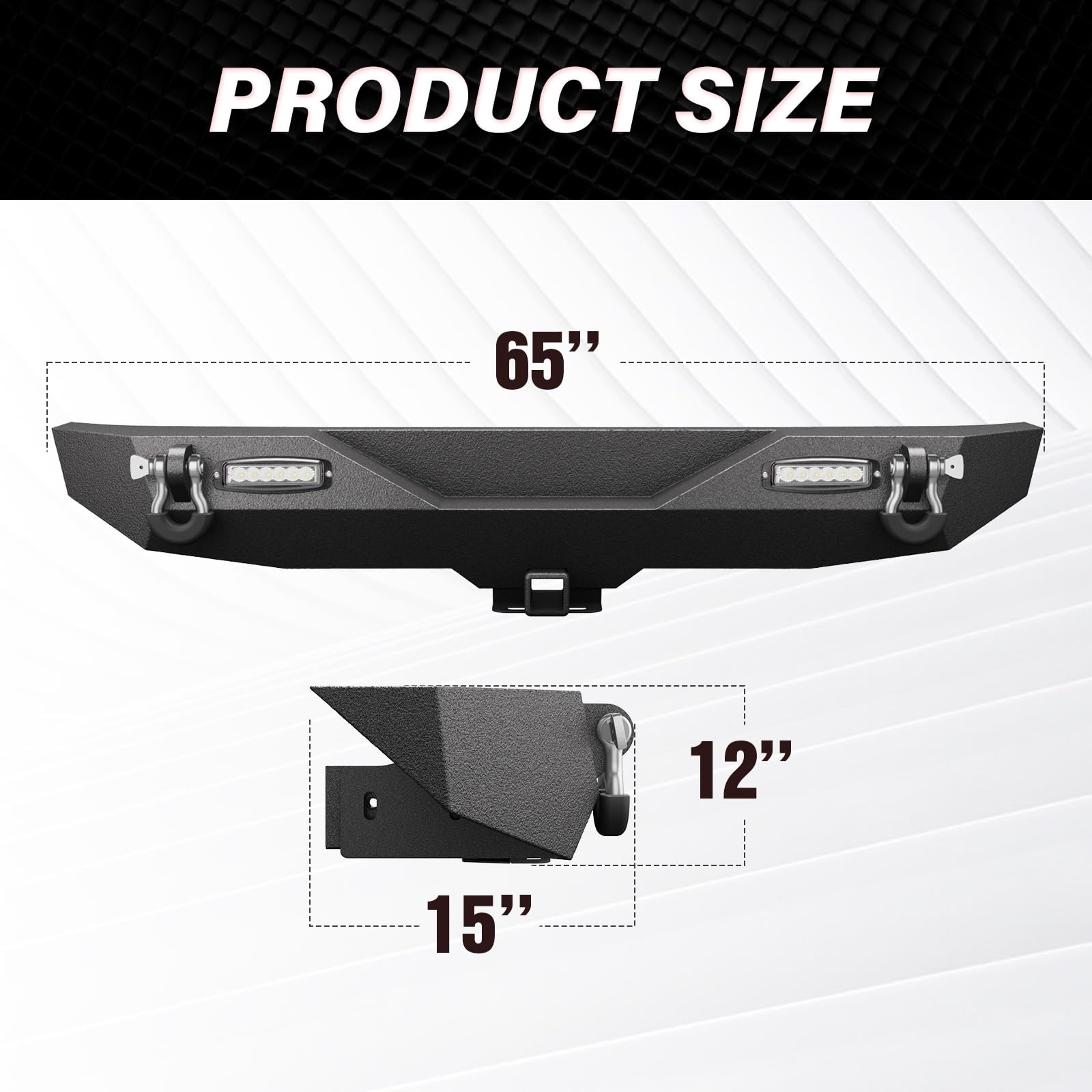 EYOUHZ Rear Bumper Compatible with 2007-2018 Jeep Wrangler JK JKU Unlimited Rock Crawler Rear Bumper Built-in 2" Hitch Receiver, D-Rings and 2 x 18W LED Lights for 2/4 Doors (Textured Black)