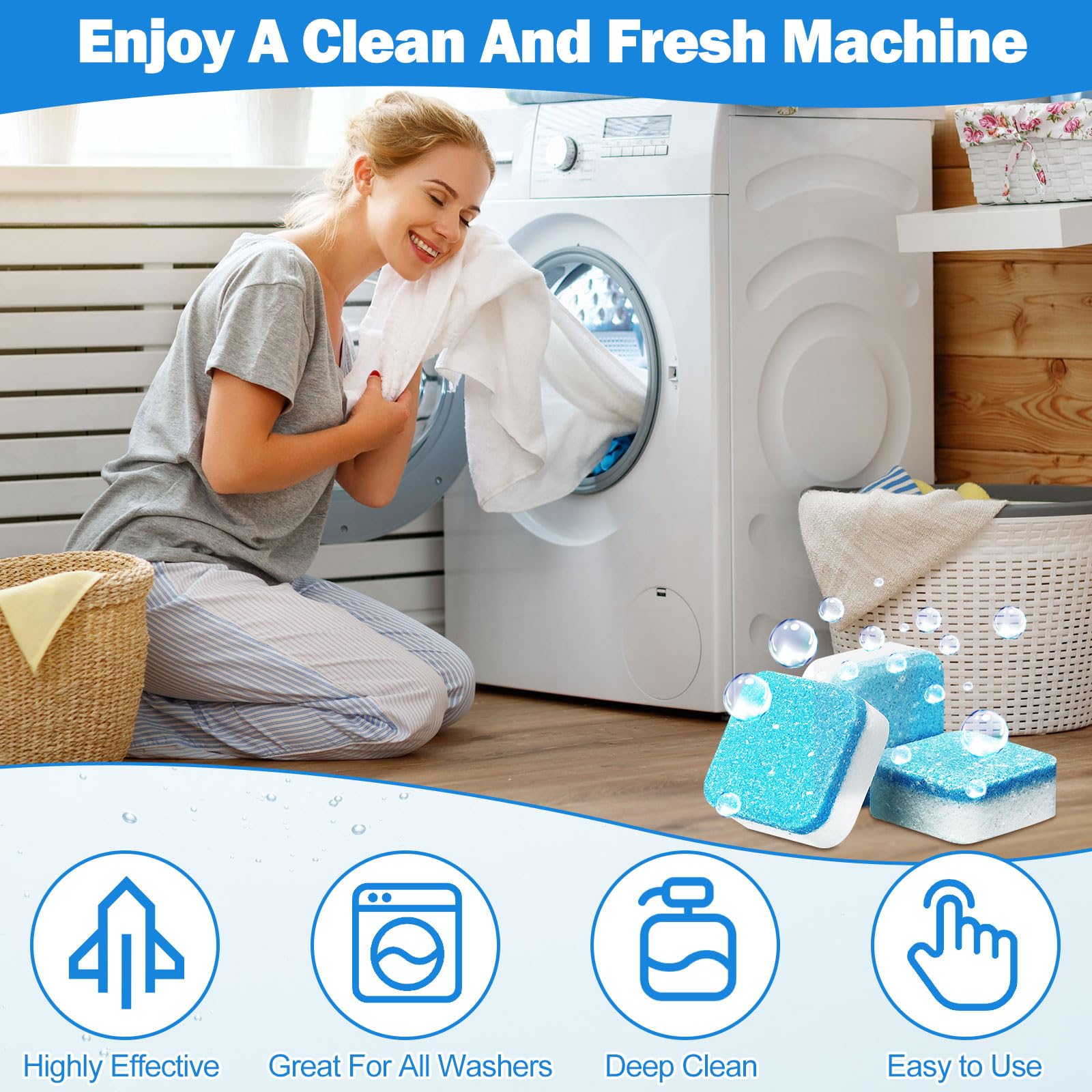 Dansib 100 Pcs Washing Machine Cleaner Tablets Cleaner Descaler Bulk Household Washing Machine Cleaners Deep Cleaning Tablets Safe Deodorizer for Laundry Tub HE Front Loader