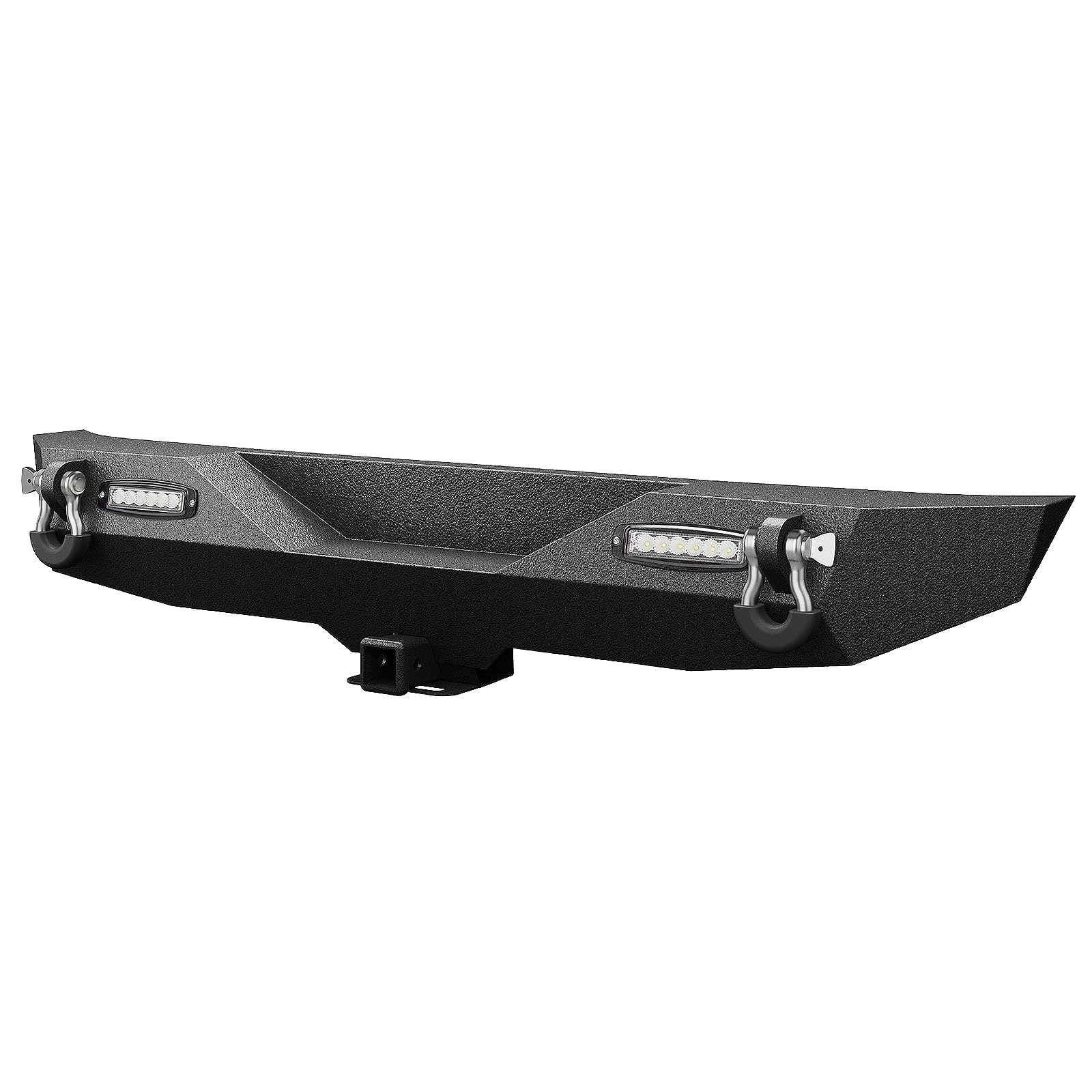 EYOUHZ Rear Bumper Compatible with 2007-2018 Jeep Wrangler JK JKU Unlimited Rock Crawler Rear Bumper Built-in 2" Hitch Receiver, D-Rings and 2 x 18W LED Lights for 2/4 Doors (Textured Black)