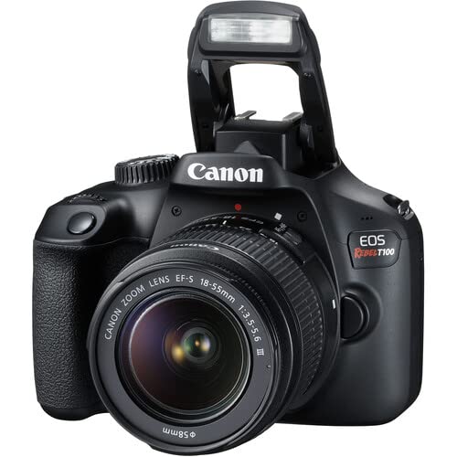 Canon EOS Rebel T100/4000D DSLR Camera w EF-S 18-55mm F/3.5-5.6 Zoom Lens+case+128Memory Cards (24PC) (Renewed)