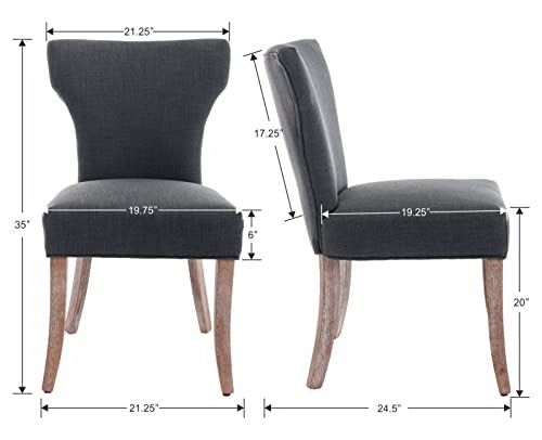 RIVOVA Linen Dining Chairs Set of 4, Modern Dining Chair with Wood Legs Upholstered Kitchen Dining Chairs, Charcoal