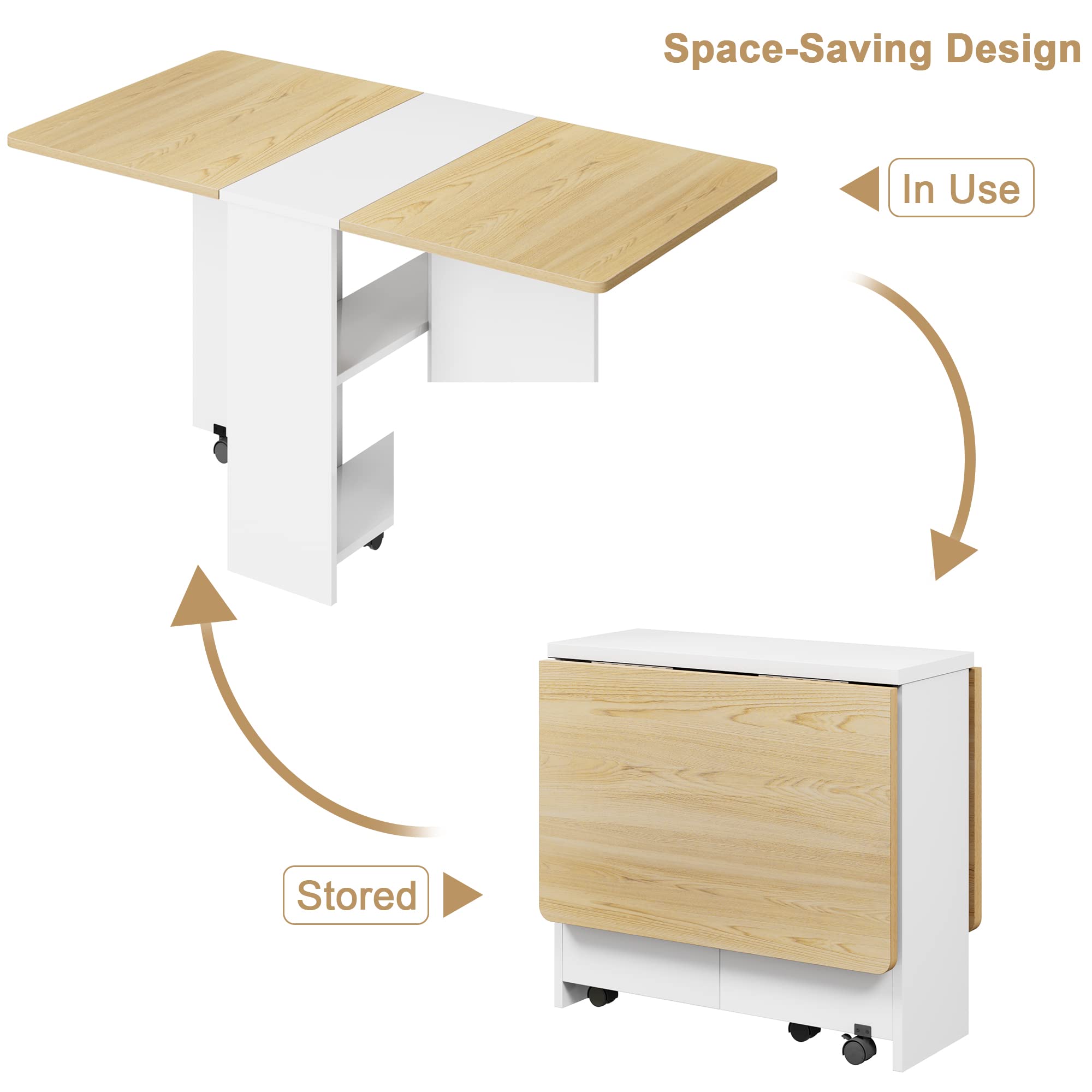 Alkmaar Folding Dining Table, 47.2" D x 23.6" W x 29.5" H, Pear Wood Color and White