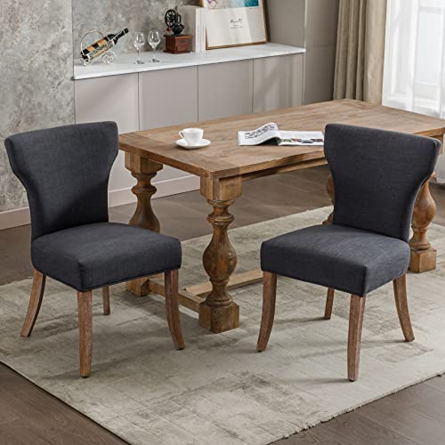 RIVOVA Linen Dining Chairs Set of 4, Modern Dining Chair with Wood Legs Upholstered Kitchen Dining Chairs, Charcoal