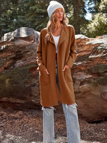 LILLUSORY Women's Long Knit Wool Cardigan Sweaters Oversized Fall Dressy Coatigan Jackets 2024 Winter Coats Caramel