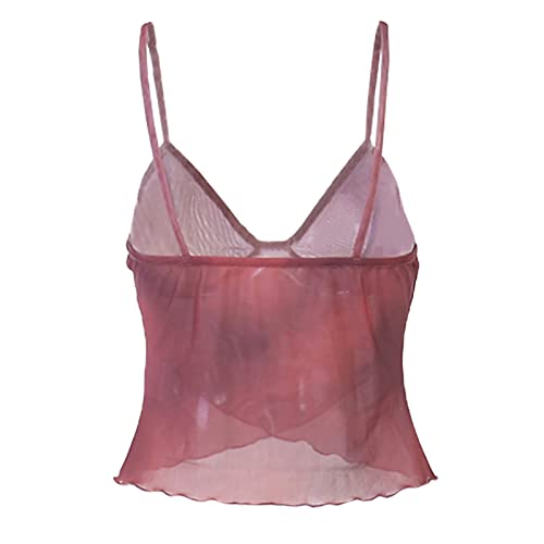 NZNDSHD Women Y2k Spaghetti Strap Crop Tank Tops Sexy Sleeveless V-Neck Cami Corset Tops Summer Backless Mesh Crop Tops (Pink Print, M)