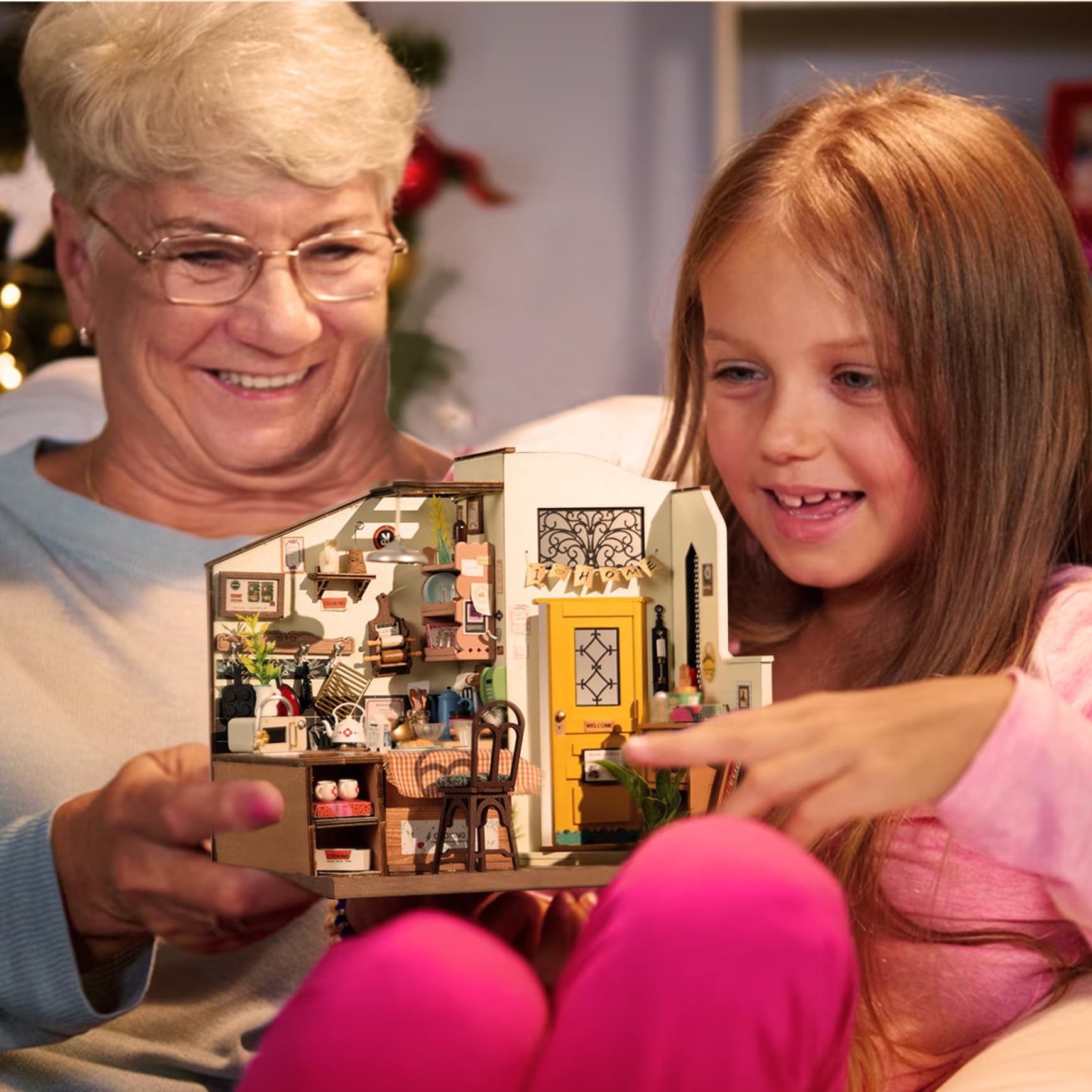 ROBOTIME Miniature House Kit DIY Mini Dollhouse with Furniture Tiny Room Kit with LED Light Hobby Wooden Craft Diorama Gift for Kids & Adults (Cozy Kitchen)