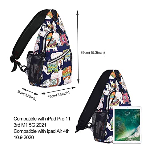 MOSISO Sling Backpack,Travel Hiking Daypack Pattern Rope Crossbody Shoulder Bag, Elephant