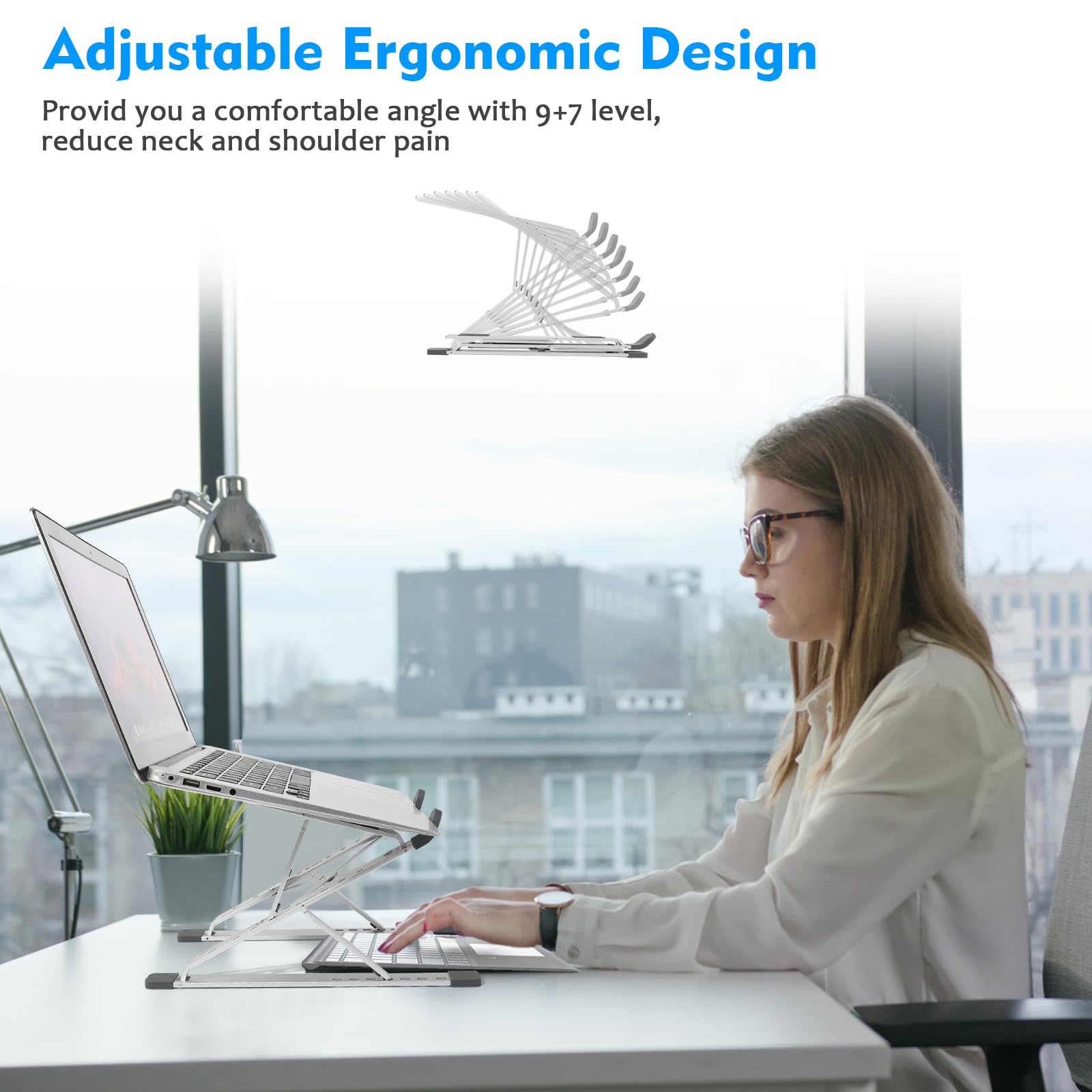 MIENOW Laptop Desk Stand Adjustable Height, Aluminum Foldable Laptop Stand Computer Riser Ergonomic Portable Travel Laptop Holder Fit for Notebook, MacBook Air/Pro, Dell, HP and Lenovo 10''-15.6''