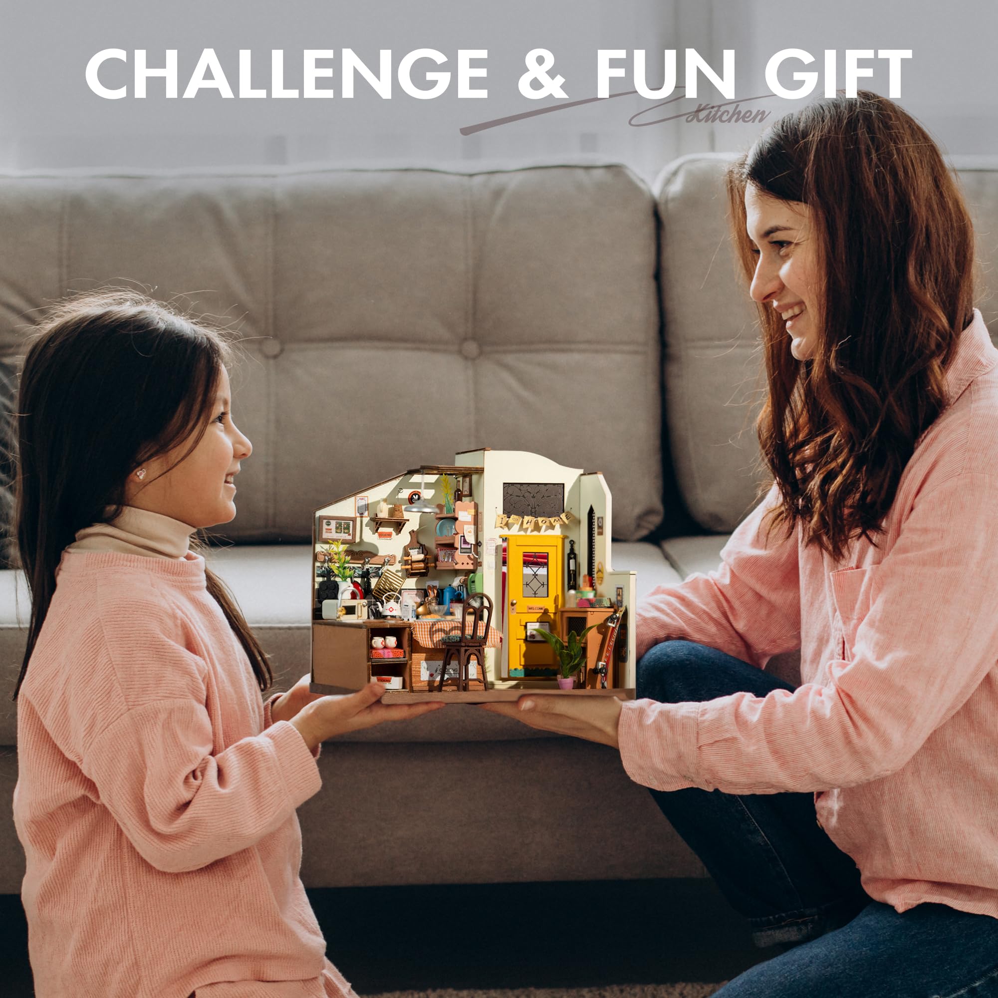 ROBOTIME Miniature House Kit DIY Mini Dollhouse with Furniture Tiny Room Kit with LED Light Hobby Wooden Craft Diorama Gift for Kids & Adults (Cozy Kitchen)