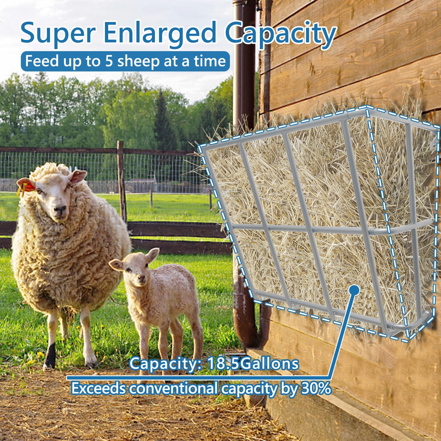 BUYYAH Hay Feeder Goat, 20 Gallon Multiple Sided Goat Hay Rack, Heavy Duty Iron Wall Hay Rack for Sheep, Horses, Effortless Installation in Farm, Yield