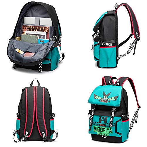 blackniuniu MHA Backpack Izuku Midoriya Backpack BNHA Backpack My Hero Backpack with Izuku Journal Notebook, Green, Large