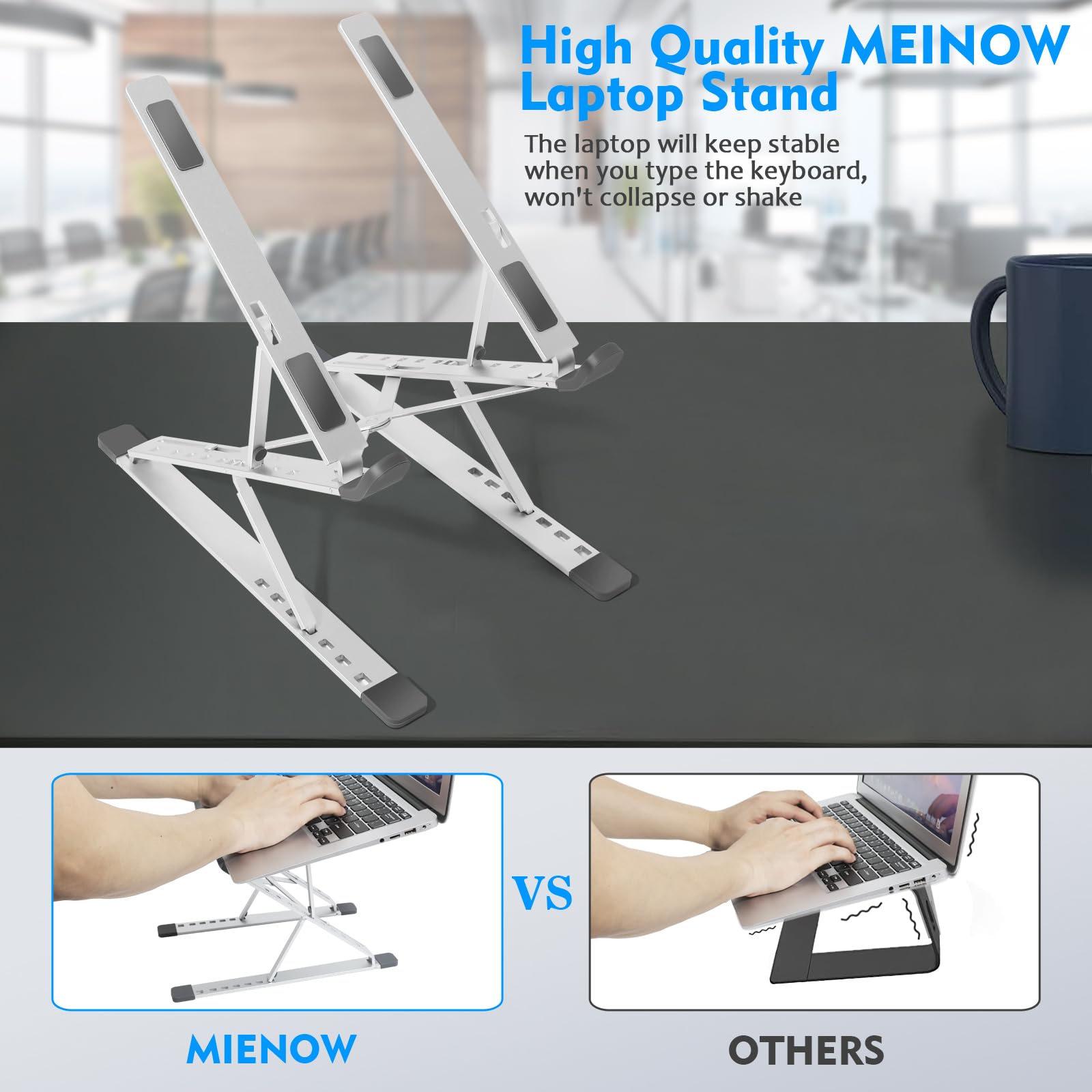 MIENOW Laptop Desk Stand Adjustable Height, Aluminum Foldable Laptop Stand Computer Riser Ergonomic Portable Travel Laptop Holder Fit for Notebook, MacBook Air/Pro, Dell, HP and Lenovo 10''-15.6''